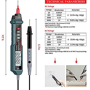 Pen Type Digital Multimeter, Electrical Tester with NCV,AC/DC Voltmeter Ammeter Ohmmeter, Resistance, Live Line Digital Testers with Backlit and Flashlight