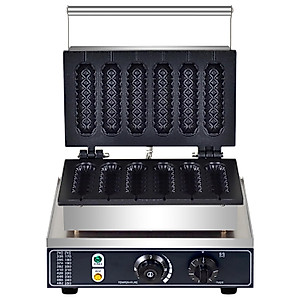 Commercial Corn Dog Waffle Maker 1600W Lolly stick waffle Maker 6 Slice Non-Stick Stainless Steel Corn Hot Dog Waffle Iron with Temp and Time Control, for Restaurant Bakery Snack Bar Family