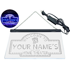 ADVPRO Personalized Your Name Est Year Theme Home Theater Cinema Dual Color LED Neon Sign White & Blue 24" x 16" st6s64-ph2-tm-wb