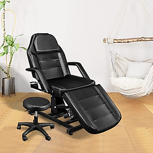 OmySalon Electric Height Adjustable Salon Tattoo Chair Esthetician Bed, Multi-Purpose Facial Bed Chair for Barber Spa Beauty Salon with Hydraulic Stool Equipment, Remote Control, Black