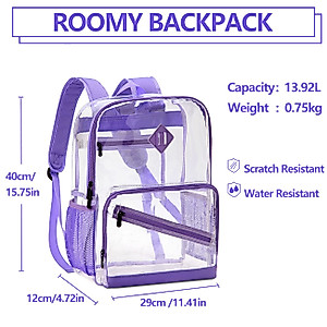 Kasqo Clear Backpack, 15.6 Inch Heavy Duty PVC Transparent Backpack See Through Backpacks for School, College, Sports, Work, Travel, Stadium Approved, White