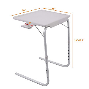 Table Mate II TV Tray Table - Folding TV Dinner Table, Couch Table Trays for Eating Snack Food, Stowaway Laptop Stand, Portable Bed Dinner Tray - Adjustable TV Table with 3 Angles, Cup Holder, White