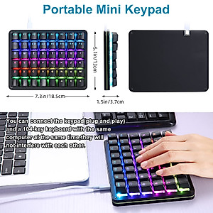 Koolertron One Handed Mechanical Gaming Keyboard, 48-Key Fully Programmable Mini Keypad, Mini USB Macro Keyboard with RGB LED Backlit, for Windows PC Gamer