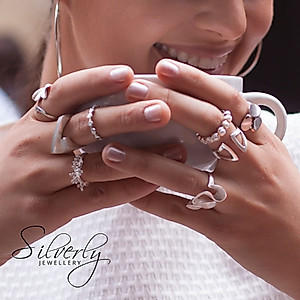 Silverly Women's 925 Sterling Silver Simulated Marcasite Red Cubic Zirconia Oval Cut Swirl Ring