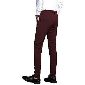 Plaid&Plain Men's Stretch Dress Pants Slim Fit Skinny Suit Pants 7101 Burgundy 32W32L