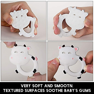 Baby Teething Toys,BPA Free Food Grade Silicone Teether,Highly Effective Pain Relief for Boy and Girl,Freezer Safe Teething Egg (Cow)