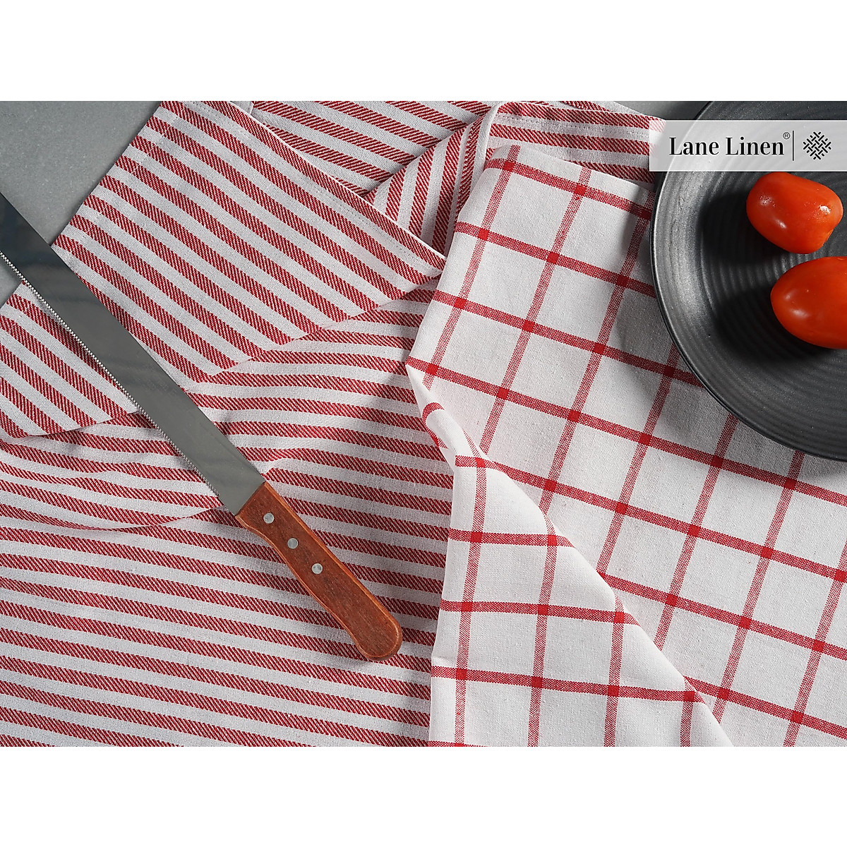 LANE LINEN Kitchen Towels Set - Pack of 6 100% Cotton Dish Towels for Drying Dishes, 18”x 28”, Kitchen Hand Towels, Absorbent Tea Towels, Premium Dish Towels for Kitchen, Quick Drying - Red