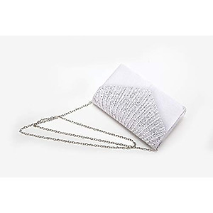 Nodykka Women Evening Envelope Rhinestone Frosted Handbag Party Bridal Clutch Purse Shoulder Cross Body Bag, Silver