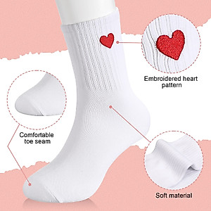 Umigy 6 Pair Crew Socks for Women Heart Shape Ankle High Cotton Fun Cute Athletic Running Socks Valentine's Day Gifts for Women Size 9-11 Teens, White