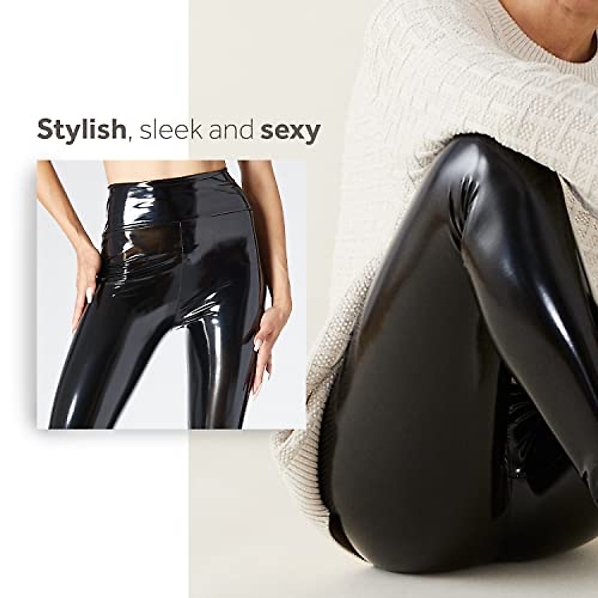 Body By Stems Black Leather Latex Leggings Women - High-Waisted Pleather Pants for Women - Sexy and Stylish Pleather Leggings