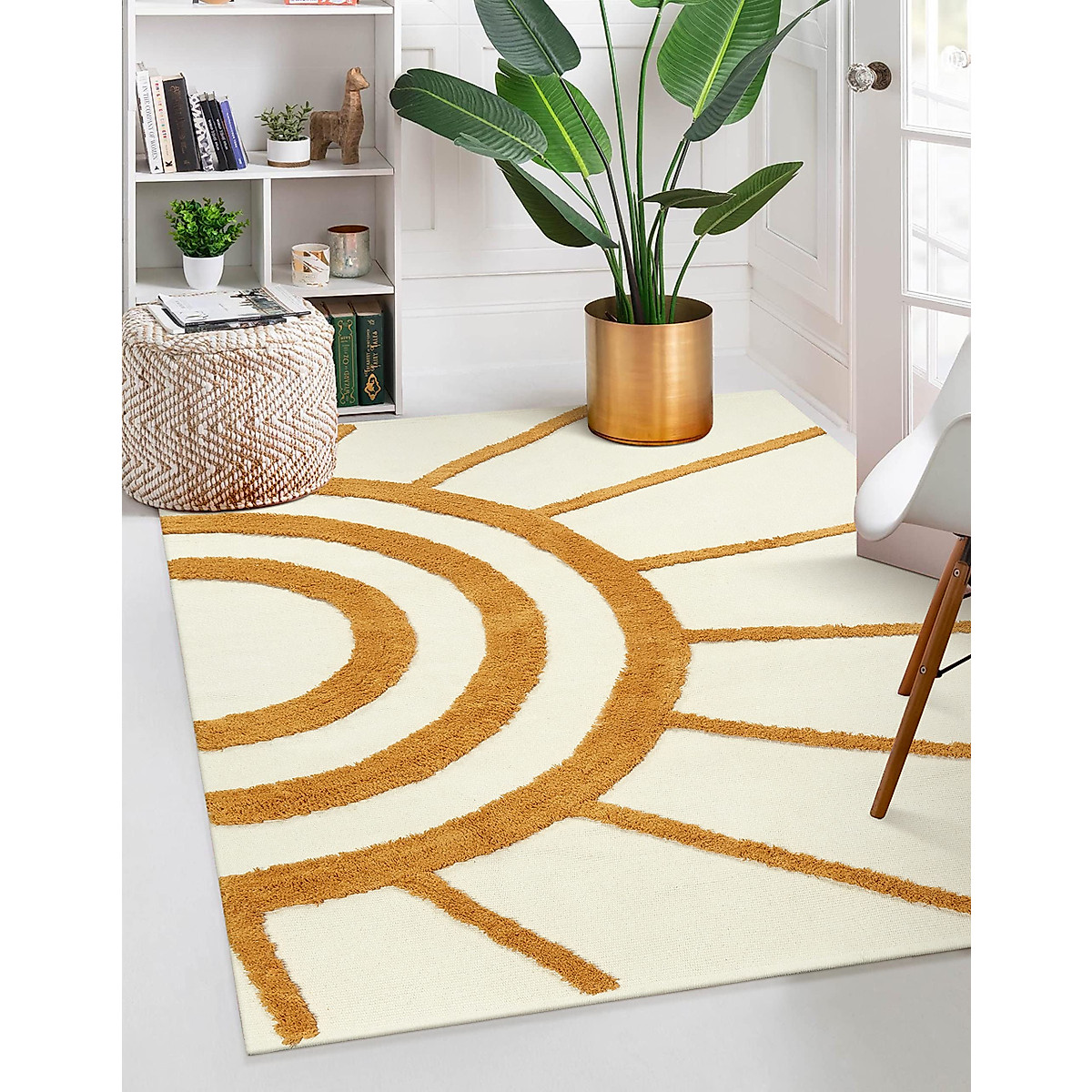 OJIA Boho Area Rug 4' X 6', Tufted Living Room Rug Cotton Woven Machine Washable Rugs Beige Bedroom Rug, Farmhouse Tribal Floor Carpet Accent Rugs for Nursery Room/Dining Room