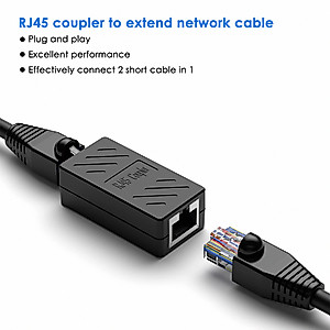 Dingsun RJ45 Coupler, Ethernet Extender, in-Line Coupler Female to Female Ethernet Coupler for Cat7/ Cat6/ Cat5/ Cat5e Ethernet Cable Extender Adapter (2Pack, Black)