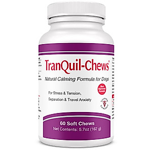 Pet Health Solutions Tranquil-Chews Calming Formula for Dogs - Anxiety, Stress, Travel, Fireworks Relief for Dogs - Chamomile - Beef Flavored Chews, 60 Soft Chews