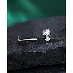 COCHARM 14K White Gold Helix Earring Stud 16g Flat Back Forward Helix Piercing Push in 8mm Cartilage Ear Stud Threadless Outer Conch Earring Stud Real White Gold Labret Stud