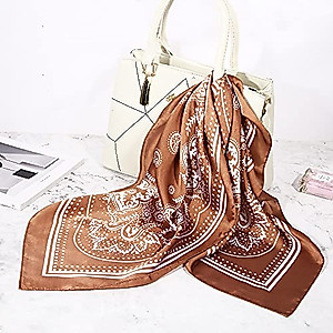 DOOBO 3 Pcs 27.5 Inches Satin Head Scarf Hair Scarf Silk Head Scarf Silk Bandana Silk Hair Wrap Neck Scarf Square Scarf for Women Girls(Brown,Black,Khaki)