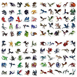 100Pcs Dragons Stickers for Laptops,Cartoon Pterosaur Vinyl Sticker for Kids Teens Adults,Cute Western Dragon House Waterproof Gift Sticker for Water Bottle Skateboard Phone Guitar Decals