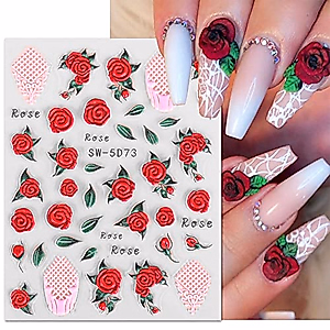 JMEOWIO 3D Spring Embossed Flower Nail Art Stickers Decals Self-Adhesive Pegatinas Uñas 5D Floral Nail Supplies Nail Art Design Decoration Accessories 5 Sheets