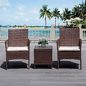 3 Pieces Patio Furniture Sets PE Rattan Wicker Chairs with Table Outdoor Garden Porch Furniture Sets Bistro Set Conversation Sets Garden Furniture for Yard Backyard Lawn Porch Poolside Balcony