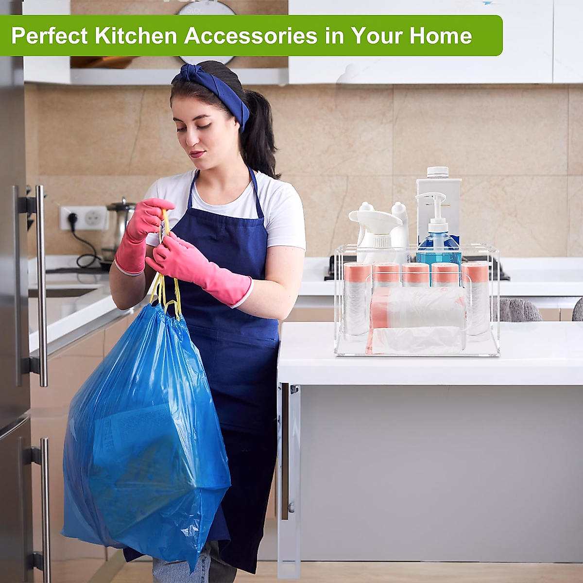 JYPS 2 in 1 Extra Large Trash Bag Holder, Acrylic Under Sink Trash Bag Organizer for 13 30 33 Gallon Garbage Bag, Trash Bag Dispener for Kitchen Laundry Room Organization and Storage