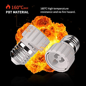 DiCUNO E26 to GU10 Adapter 160℃ Heat Resistant Maximum Wattage 200W E26 Standard Medium Base to GU10 Pin Base Socket Converter E26 Adapter (2-Pack)