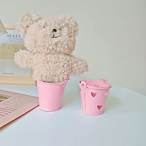 Tosnail 20 Pack Mini Metal Buckets with Handle, Small Tin Buckets for Party Favors, Candy Buffet Containers - Pink and White with Heart-Shaped Hollow