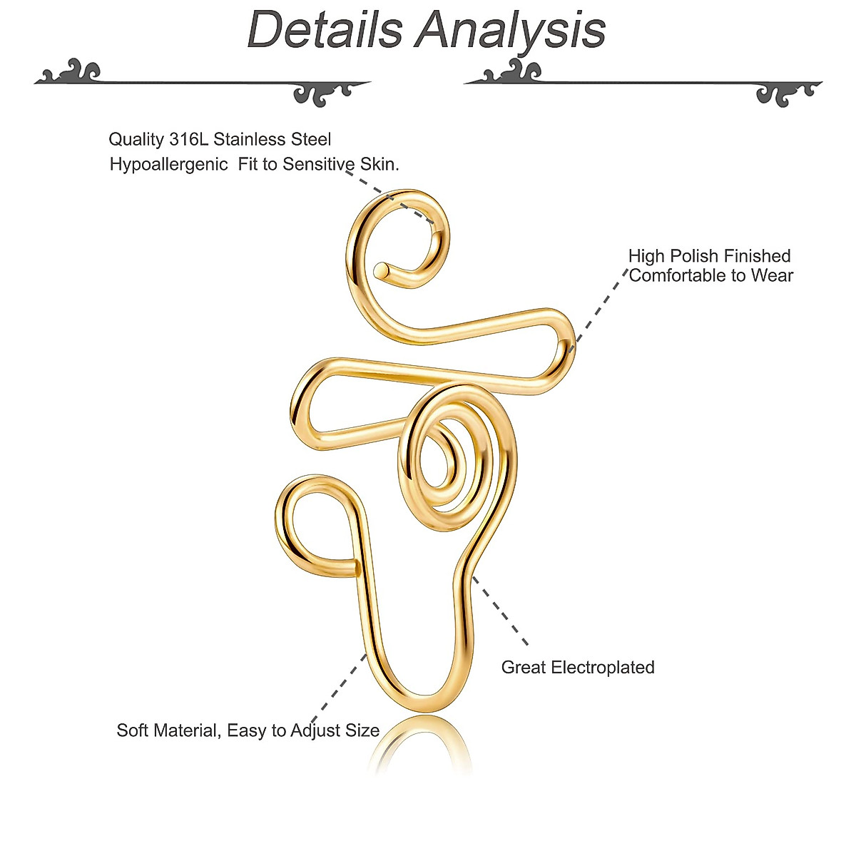 REVOLIA 16Pcs Stainless Steel African Nose Cuff Faux Nose Rings for Women Non Piercing Fake Nose Ring Set G