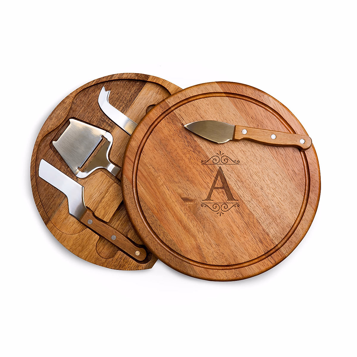 Toscana Monogram Initials A Personalized Acacia Circo Cheese Cutting Board & Tools Set