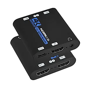 HDMI Splitter 1x2 with Audio Extractor, 1 in 2 Out Audio Video Distributor Box, HDMI 2.0b, HDCP 2.2, HDR, Support 4K@60Hz Ultra HD 3D for PS4, Xbox, STB, Blu-ray DVD Players Etc (Blue)