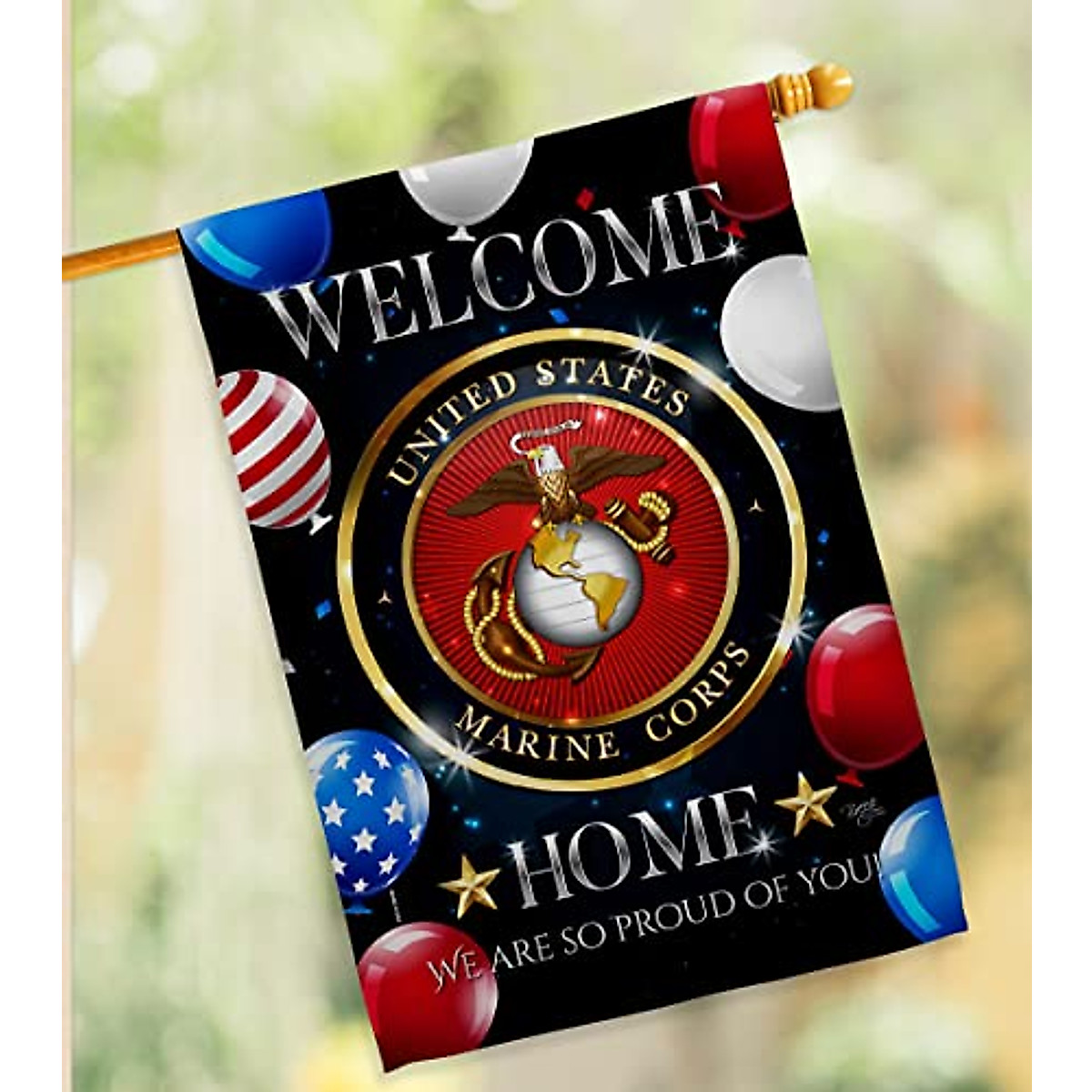 Welcome Home Marine Corp House Flag - Pack Armed Forces Corps USMC Semper Fi United State American Military Veteran Retire Official USA Applique - Banner Small Garden Yard Gift Double-Sided 28 X 40
