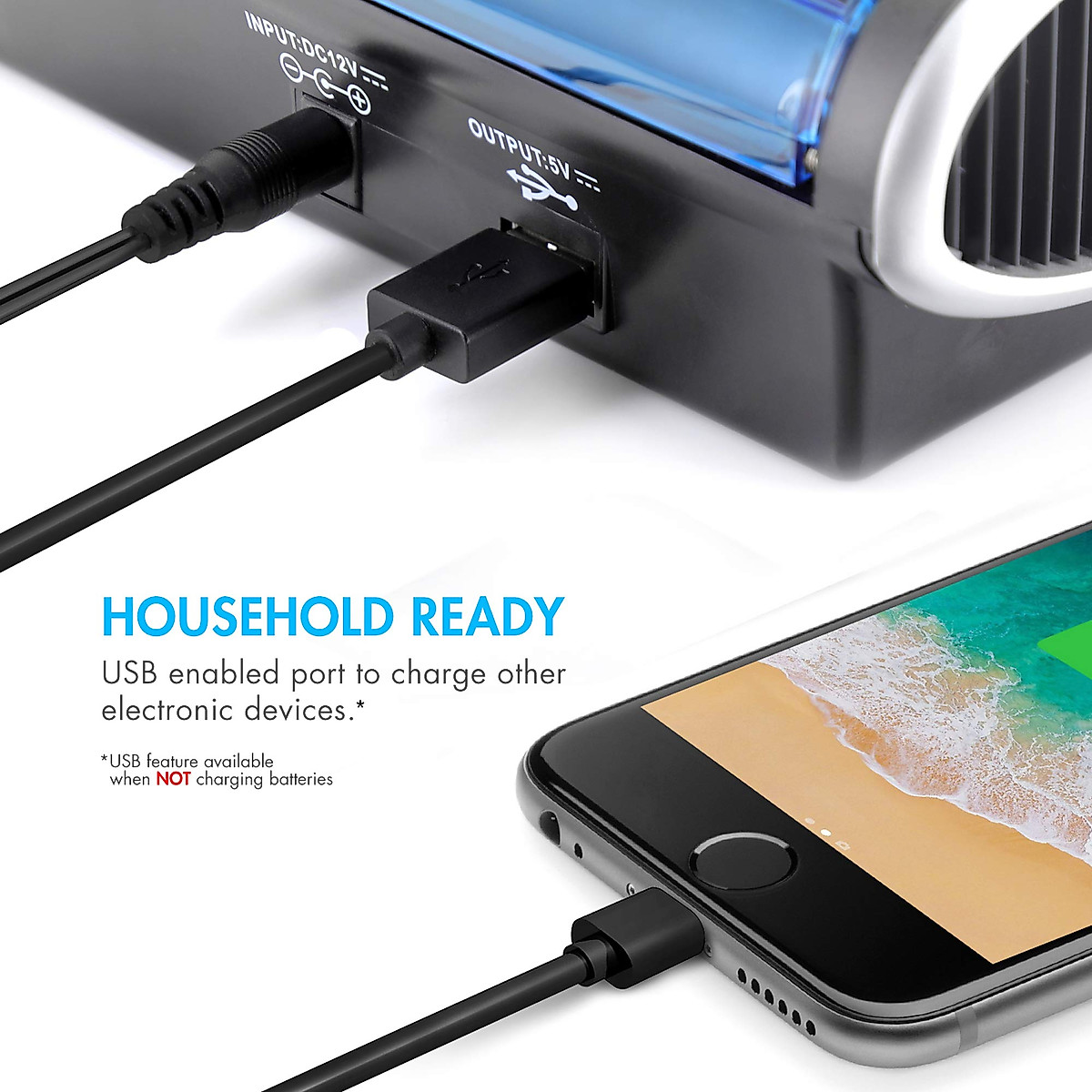 Tenergy Smart Battery Charger for NIMH/NICD AA/AAA/C/D/9V Batteries, LCD Universal Rechargeable Battery Charger with Automatic Charge/Discharge Function & 5V USB Port for Digital Devices