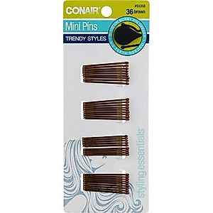 Conair Styling Essentials Mini Pins, Brown, 36 Count