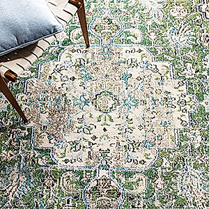 SAFAVIEH Madison Collection 8' x 10' Green / Turquoise MAD447Y Boho Chic Medallion Distressed Non-Shedding Living Room Bedroom Dining Home Office Area Rug