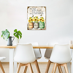 MEUNEAR Farmhouse Sunflower Wall Art Yellow Flower and Butterfly Inspirational Quotes Canvas Wall Art Modern Abstract Geometric Framed Wall Art for Living Room Bedroom Bathroom Decor,24L X 16W inches