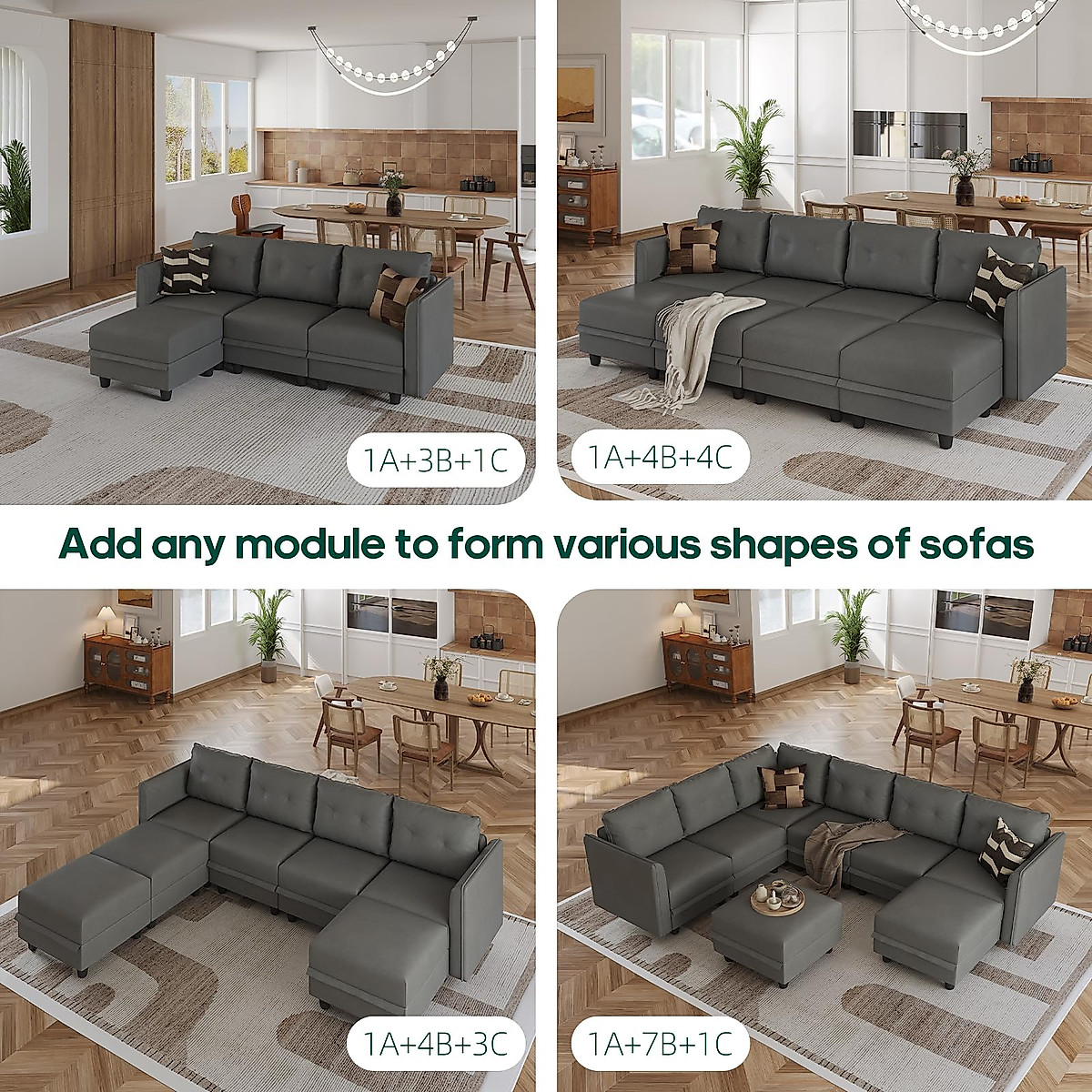 LLappuil Oversized Modular Sectional Sofa with Storage, U Shaped Sectional with Ottomans, 12 Seater Sleeper Couch for Living Room, Faux Leather Fabric Waterproof Sofa, 163 Inch Width, Dark Grey
