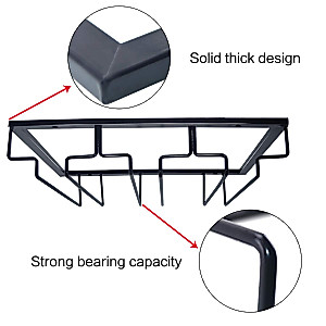 Wine Glass Rack - 3 Rows Under Cabinet Stemware Wine Glass Holder Glasses Storage Hanger Metal Organizer for Bar,Kitchen,Black (1 Pack)