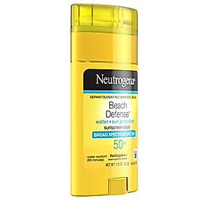 Neutrogena Beach Defense Water-Resistant Sunscreen Stick with Broad Spectrum SPF 50+, PABA-Free and Oxybenzone-Free, UVA/UVB Protection, Face & Body Sunscreen Stick, 1.5 oz