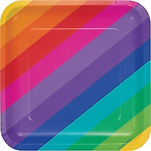 Creative Converting Rainbow Square Dinner Paper Plates - 8 Pcs, Rainbow
