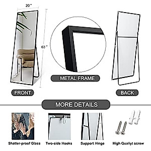 FLYMUHJIA Wall Mirror Full Length Full Body Mirror Floor Mirror Standing Mirror with Aluminum Alloy Thin Frame for Bedroom Living Room, 63” X20” Black