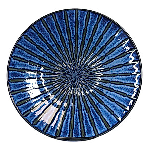 Ebros Gift Made In Japan Radiant Solar Flair Reduction Technique Pottery Glazed Ceramic Shallow Bowls Pack Of 2 Japanese Bowl Set 24oz 11.5"Dia Zen Asian Fine Dining Dinnerware Deep Plates (Blue)