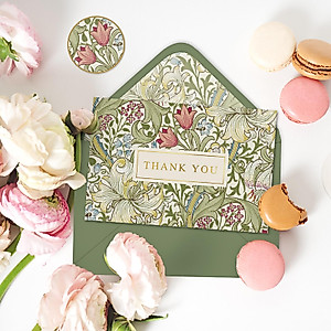 Whaline 24 Pack Plants Floral Gold Foil Thank You Cards Bulk Green Flower Greeting Cards with Envelope Sticker Vintage Blank Note Cards for Birthday Baby Shower Party Supplies, 4 x 6 Inch