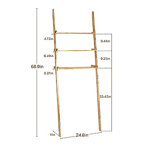 Bloddream Bathroom Organizer, 3-Tier Over The Toilet Storage Space Saver Ladder Shelf Leaning Solid Wood Storage Rack, Over-The-Toilet Storage Shelves for Bathroom, Natural Pine Wood