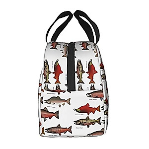 ASEELO Salmon Print Insulated Lunch Box Bag Portable Aluminum Foil Thickened Lunch Bag With Rice Tote Bag