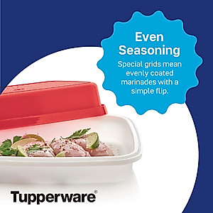 TUPPERWARE Brand Season-Serve Marinade & Food Storage Container with Lid - Dishwasher Safe & BPA Free - Large Size with Grid Design for Seasoning Meats, Fish & Vegetables