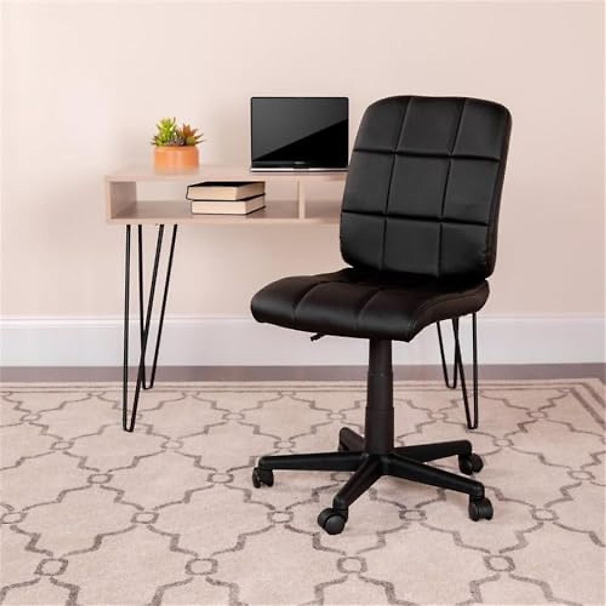 Pemberly Row Contemporary Mid Back Quilted Office Swivel Chair in Black