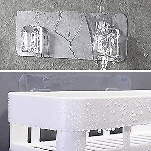 Laigoo 2 Pack Adhesive Bathroom Shelves Organizer Shower Caddy, Strong Plastic No Drilling Wall Shower Shelves Floating Shelf Vanity Organizer Basket(White)