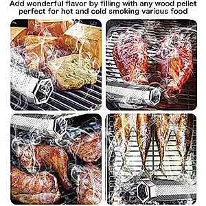 Pellet Smoker Tube, 12'' Stainless Steel Wood Pellet Smoke Tube for Cold/Hot Smoking, Portable Barbecue BBQ Smoke Generator Works with Electric Gas Charcoal Grill Smokers (Hexagon Tube+2Hooks)