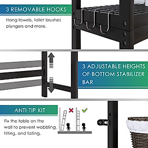 SMIBUY Bathroom Storage Shelf, Bamboo Over-The-Toilet Organizer Rack, Freestanding Toilet Space Saver with 3-Tier Adjustable Shelves (Black)