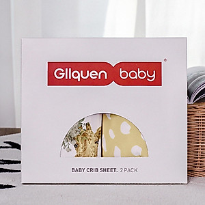 Gllquen Baby Crib Sheets for Boys Girls, Organic Fitted Crib Sheets Elastic Toddler Bed Crib Mattress Sheet Floral Pattern, Standard Safe Crib Sheets for Baby Unisex 52"x 28" x9"(Giraffe)