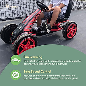 Hauck Hurricane Racing Go Kart w/ Low Profile Rubber Tires & Handbrake for Rear Wheels - Ride On Toy designed for Kids Ages 4-10 years