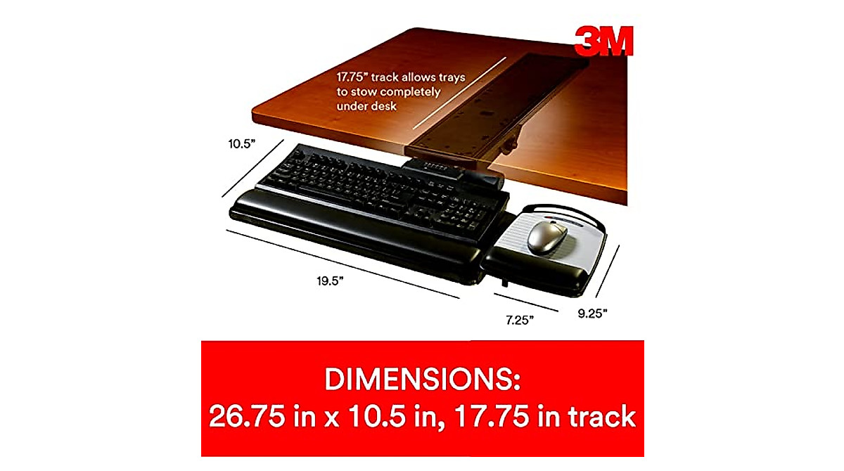 3M Adjustable Keyboard Tray | Under Desk, Wrist Rest & Mouse Pad